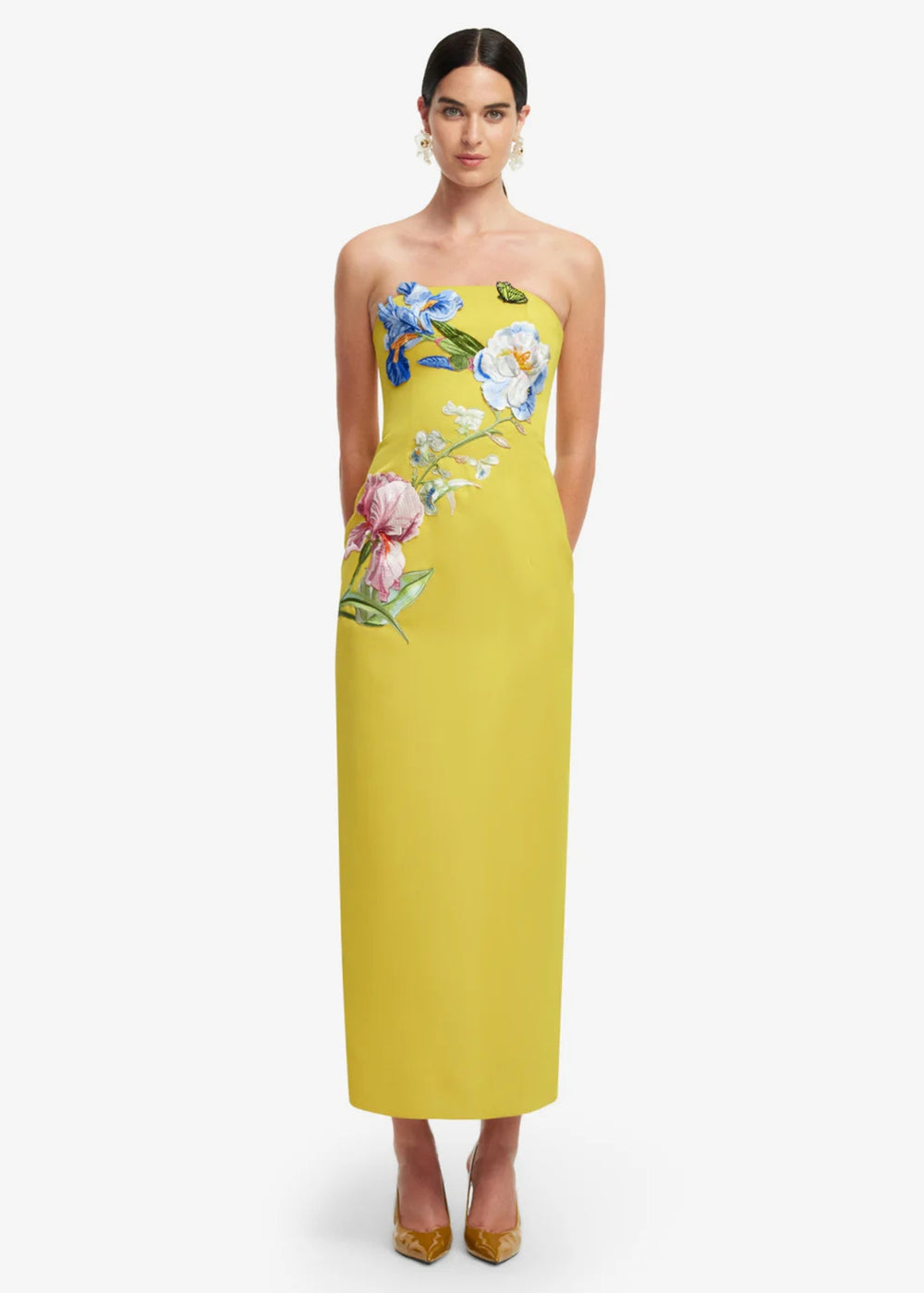 Rent LEO LIN Rayna Applique Floral Bustier Mani Dress Hire - Mustard ...